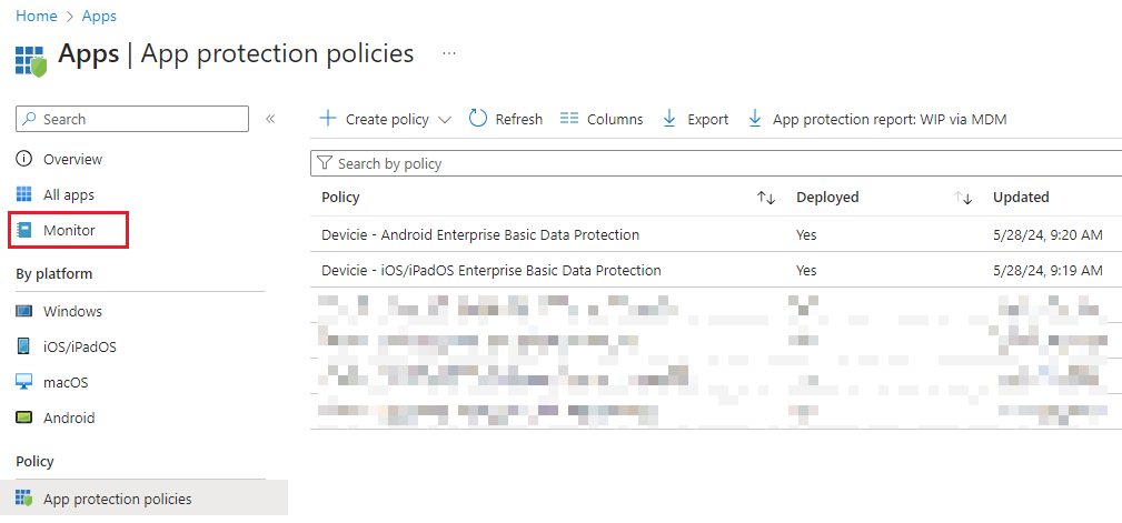 How do I manage the MAM (App Protection Policy) from Microsoft Intune?